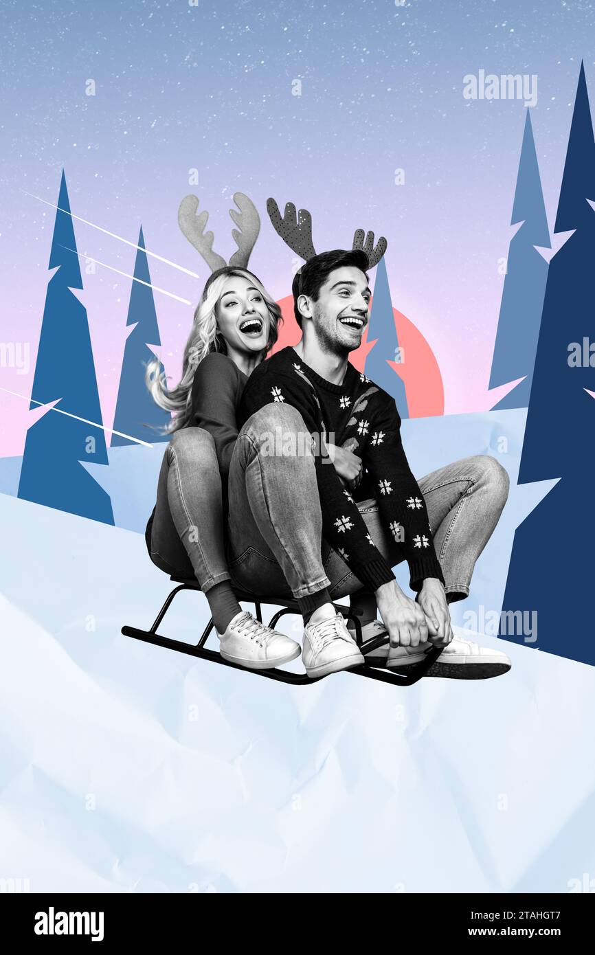 Invitation brochure collage of two positive jolly people having fun ...