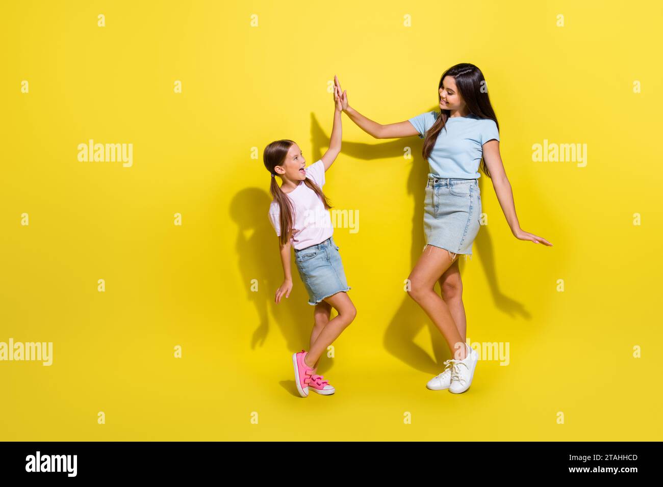 Photo of successful teen kid girls team win in school contest give high ...