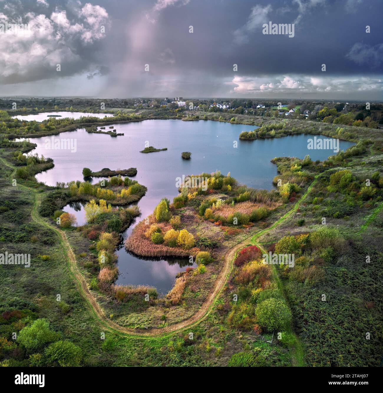 View west over the former Lambeth Reservoir of Molesey Reservoirs ...