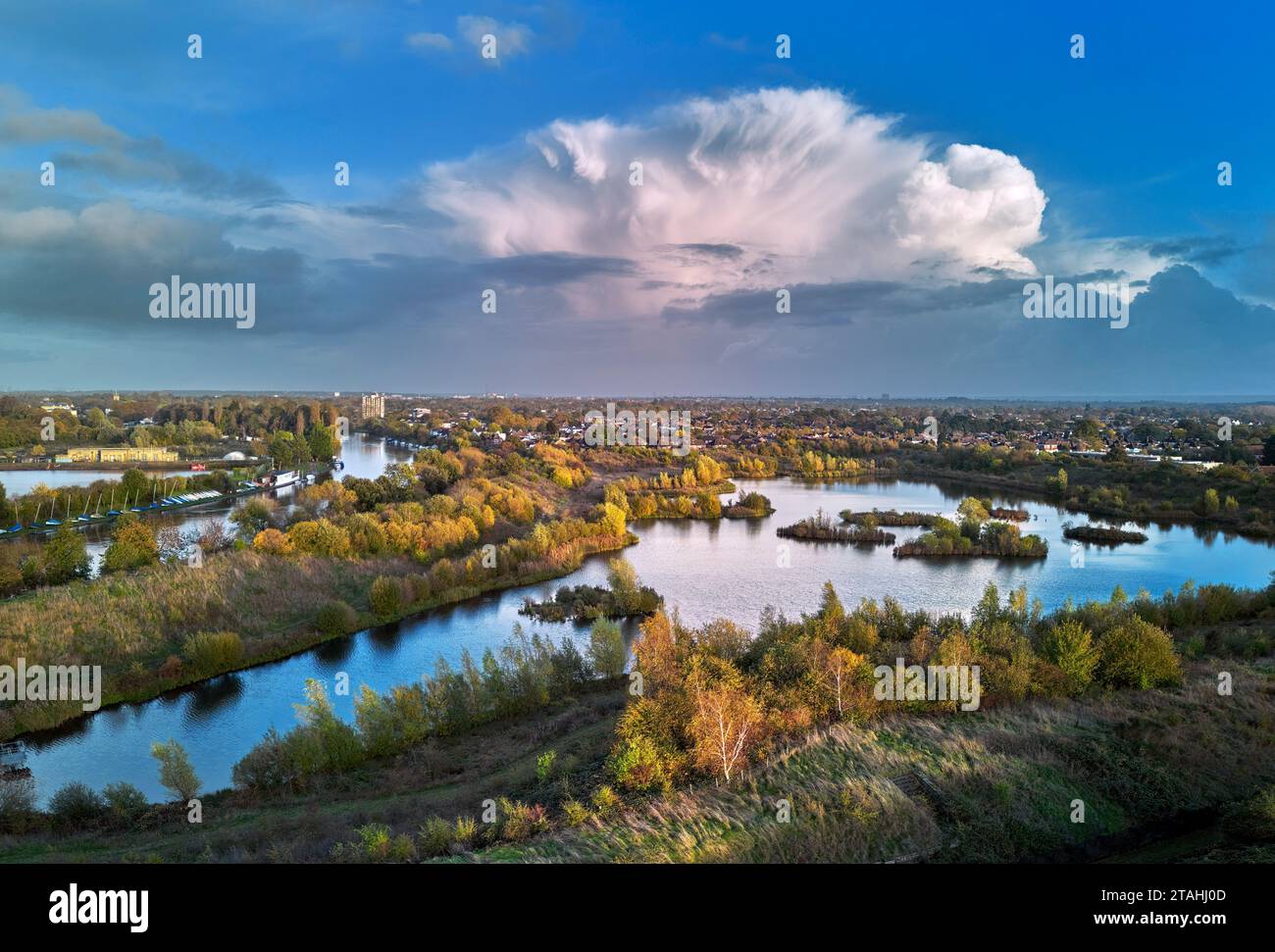 View east over the former Lambeth Reservoir of Molesey Reservoirs ...