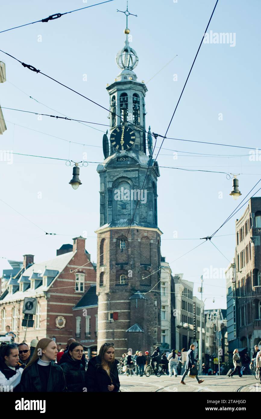 A scenic view of the iconic Munttoren Tower in Amsterdam, Netherlands ...