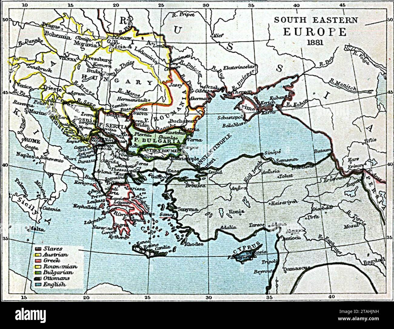 Map of south-eastern Europe in 1881 AD Stock Photo - Alamy