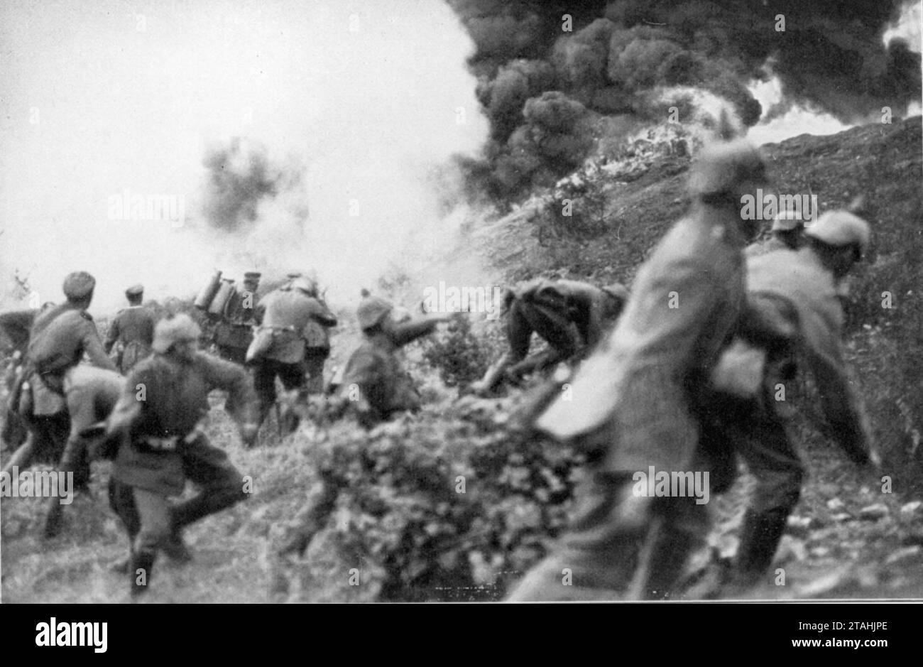 German Soldiers are leaving their trenches to attack Dead Man´s Hill ...