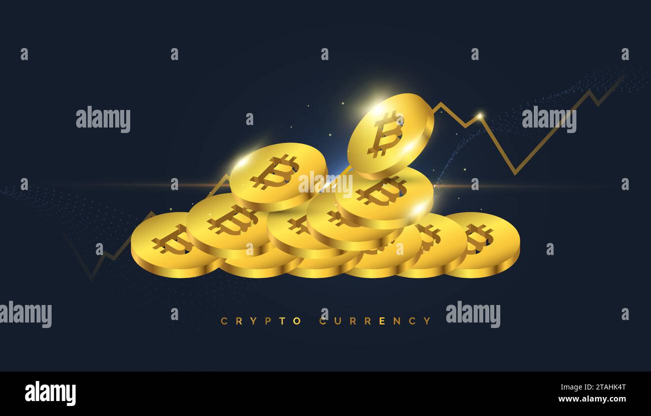 Stacks of Gold Bitcoin Cryptocurrency with Growth Chart. Virtual ...