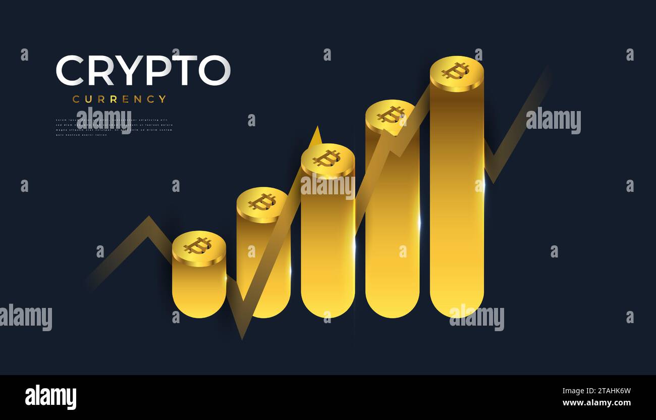 Bitcoin Cryptocurrency Growth Illustration with Chart Isolated on Blue Background. Virtual ...