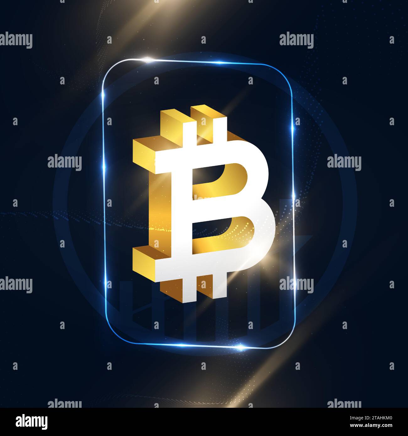 3D Bitcoin Logo Symbol Illustration with Light Effect Isolated on Dark ...