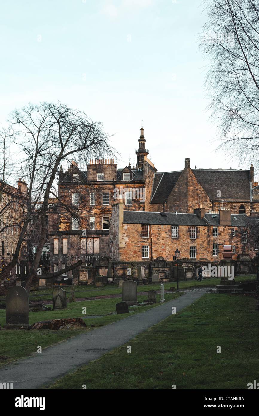 Panoramic view of the Greyfriars Kirkyard, a historical cemetery in the ...