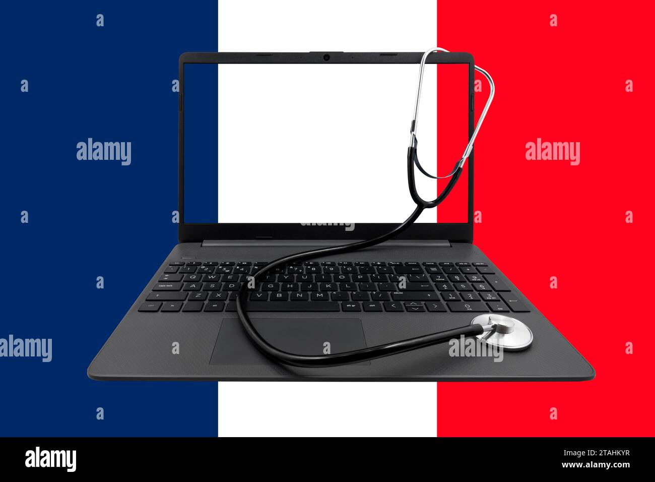 Laptop with a transparent screen and a medical stethoscope on the ...