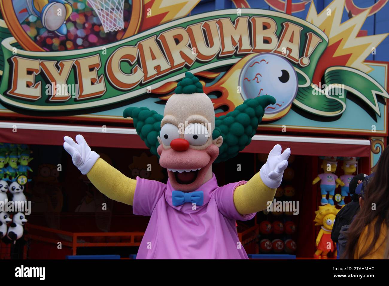 The person wearing the Krusty costume in Krustyland. Universal Studios ...