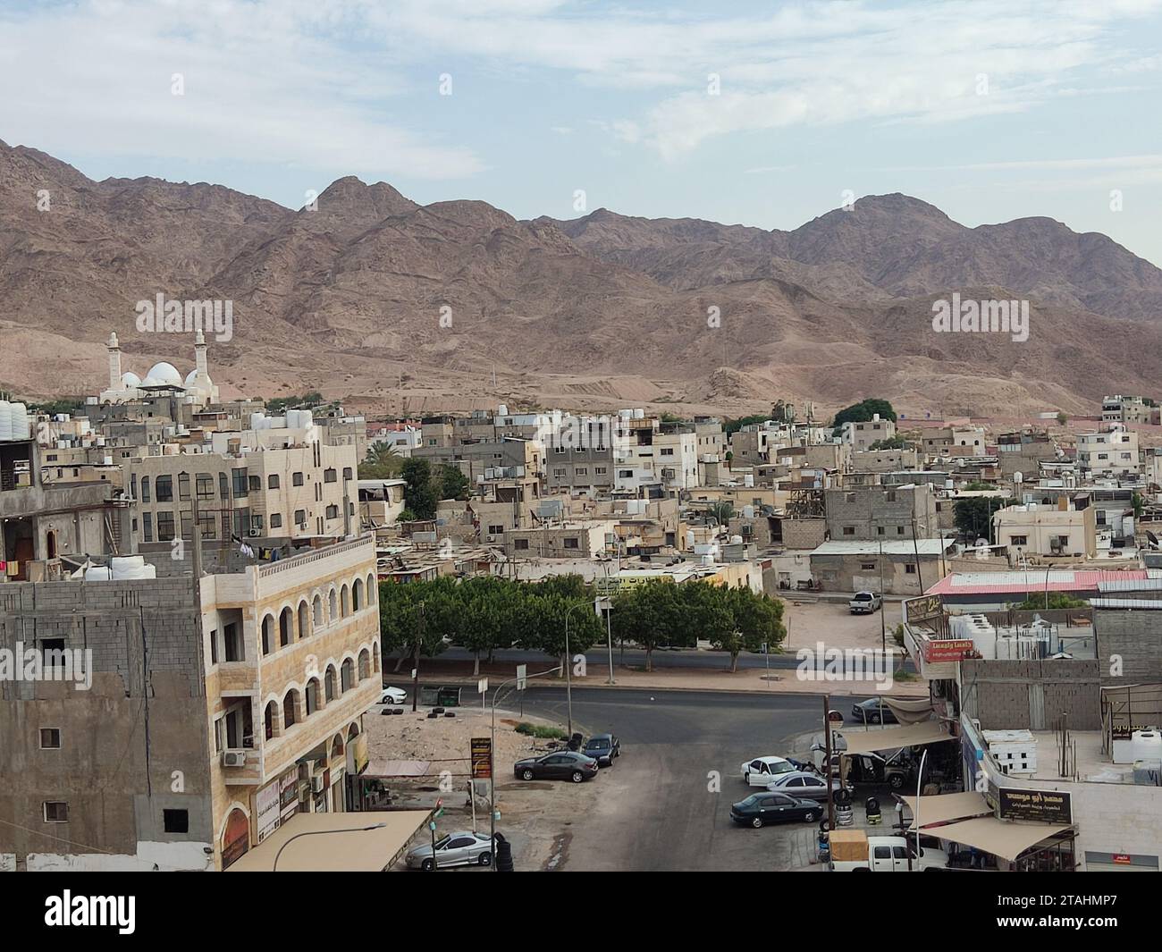 The city of Aqaba with the mountains in the background, Jordan Stock ...