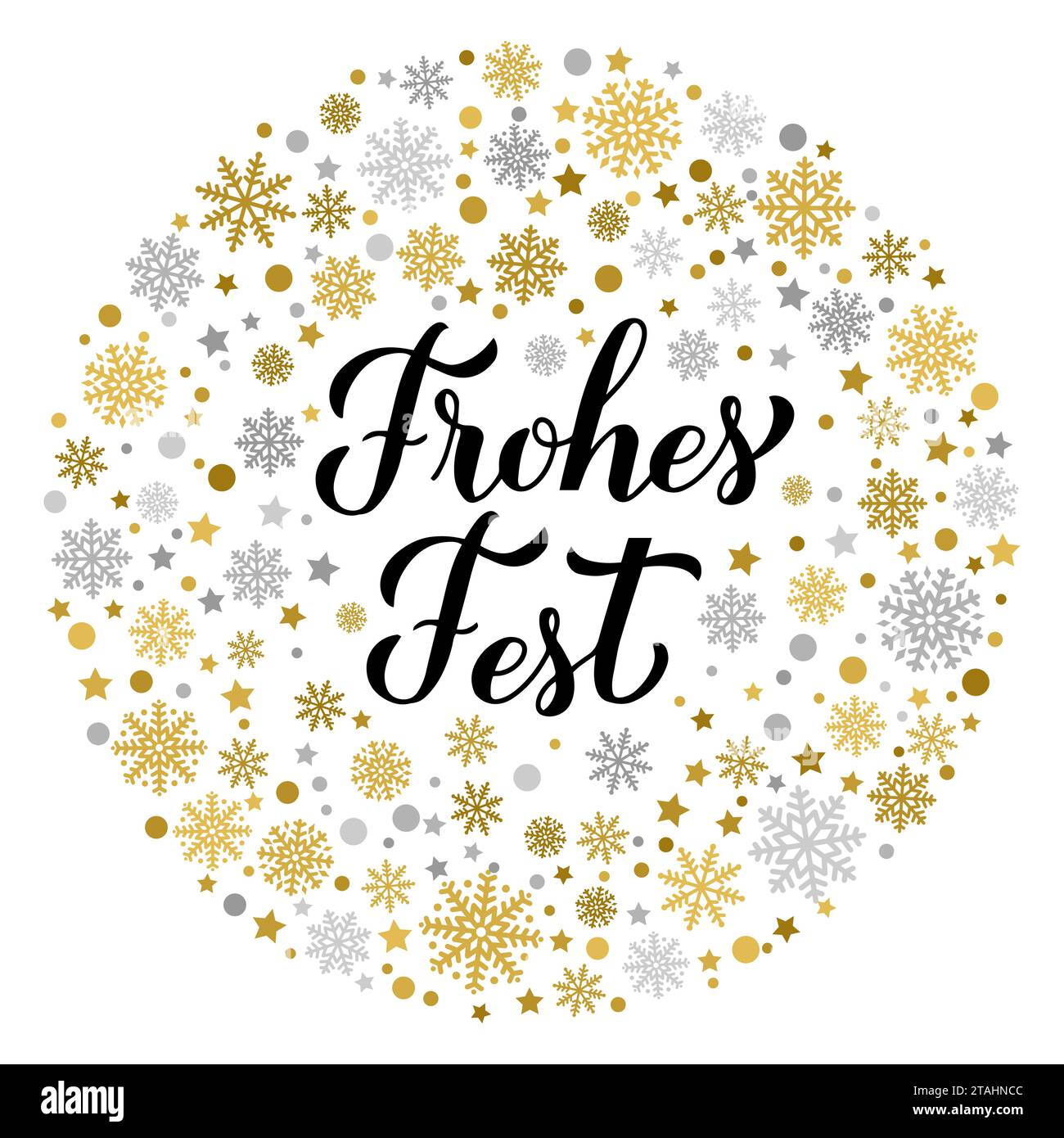 Frohes Fest calligraphy hand lettering with gold and silver snowflakes ...