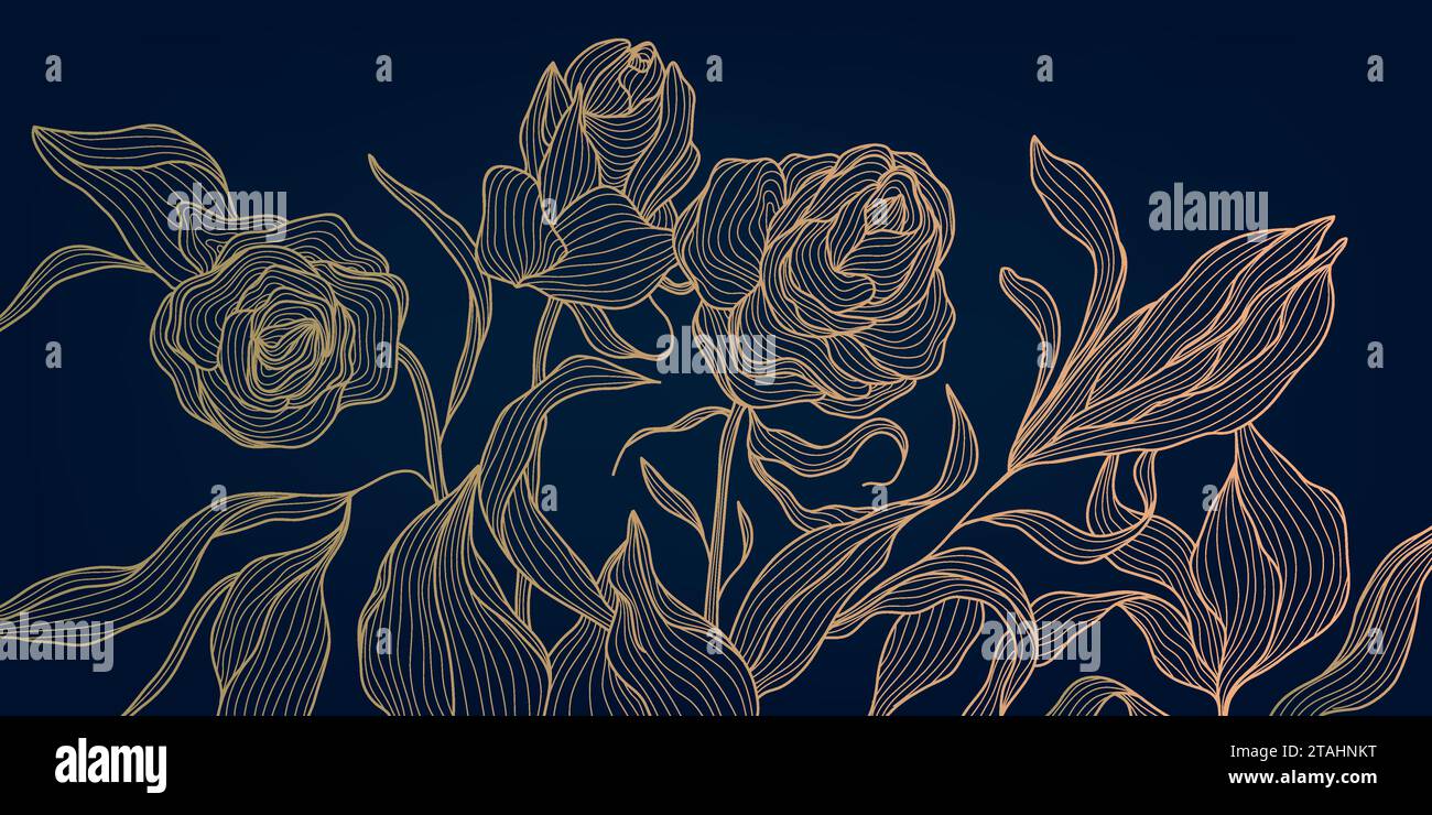 Vector line flower pattern, art deco floral luxury background. Hand ...