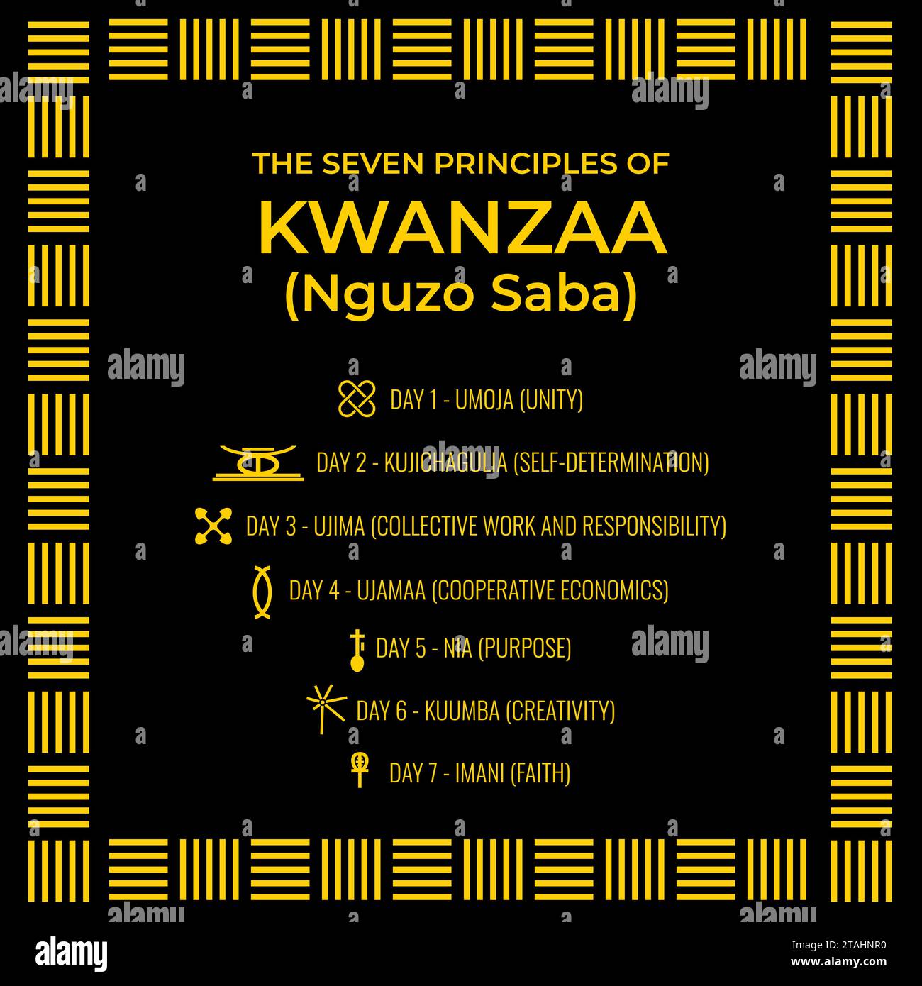 The Seven Principles of Kwanzaa sign. African American Holidays. Vector ...
