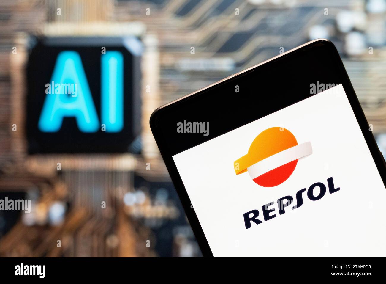 In this photo illustration, the Spanish fossil fuel energy and ...