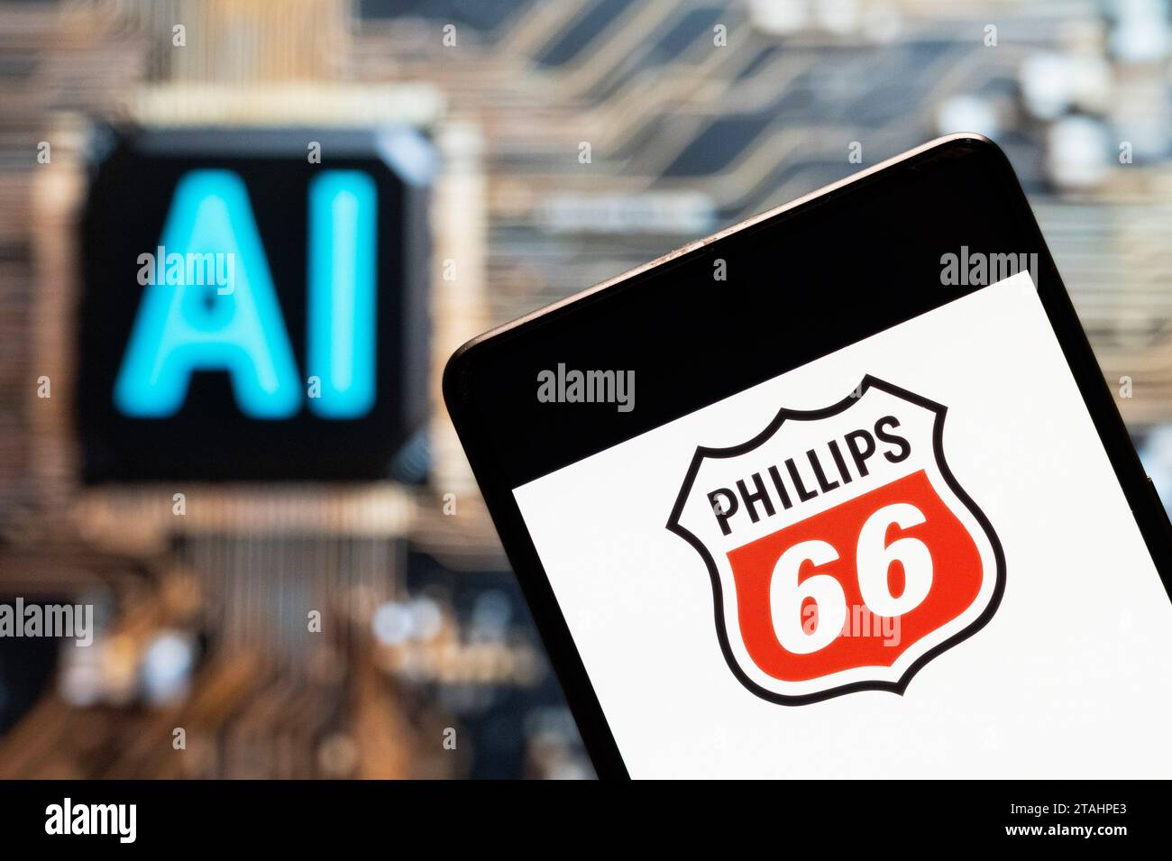 In this photo illustration, the American multinational oil and gas ...