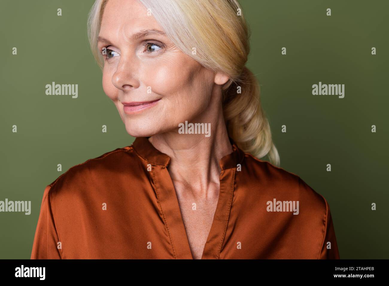 Photo portrait of attractive pensioner woman charming smile model wear ...