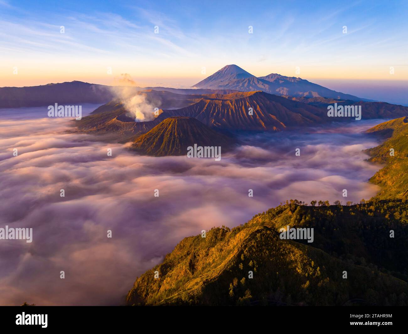 Aerial view Mountains at Bromo volcano during sunrise sky,Beautiful ...