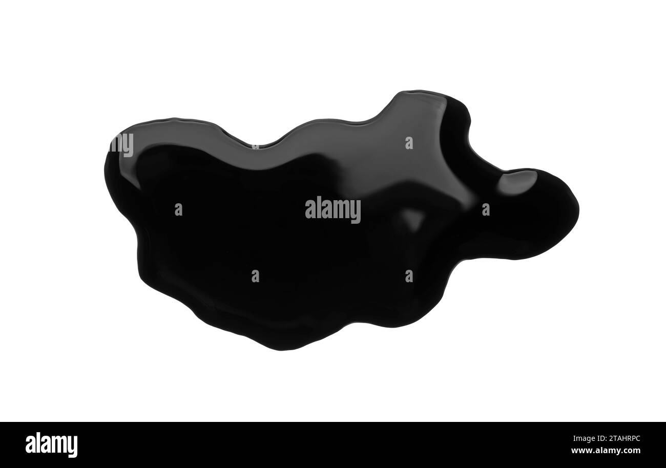 Blot of black liquid on white background, top view Stock Photo - Alamy