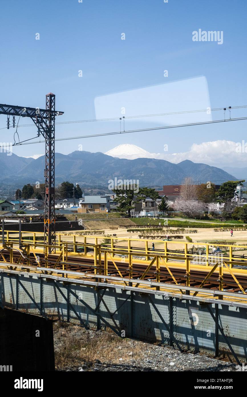 View of Mount Fuji from the window of the train (Limited Express ...