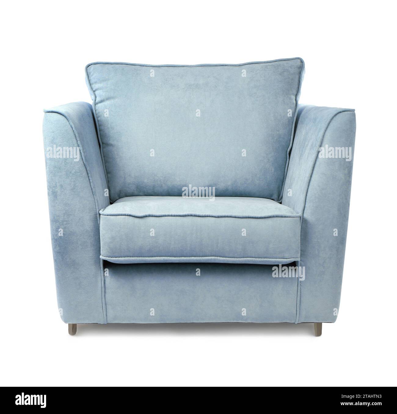 One comfortable light blue armchair isolated on white Stock Photo - Alamy