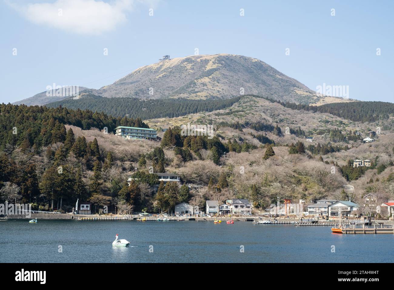 View of Komagatake peak of Mount Hakone with the ropeway station ...