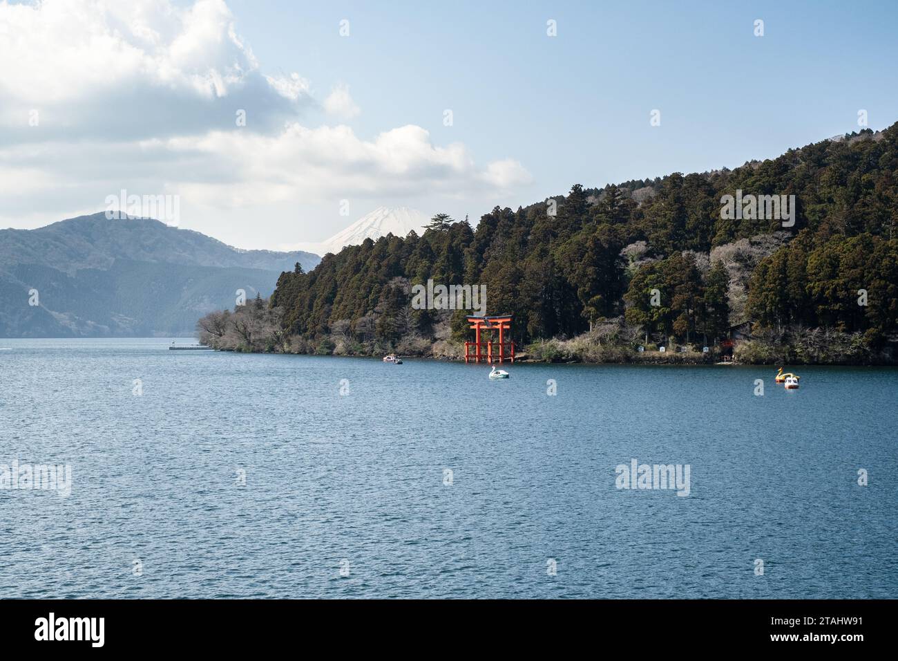 Mount Fuji just visible in the distance behind the Torii Gate for ...