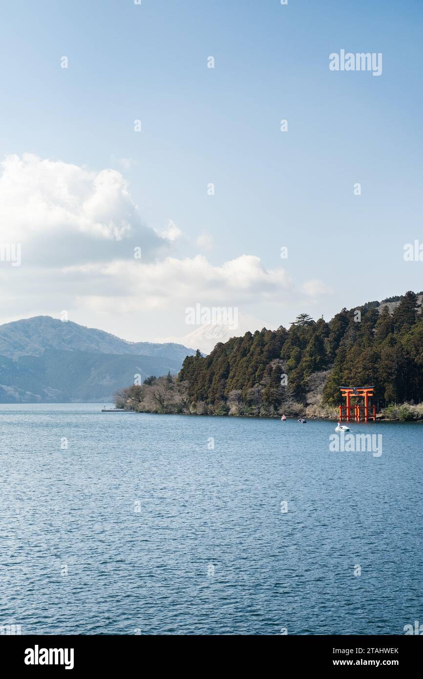 Mount Fuji just visible in the distance behind the Torii Gate for ...