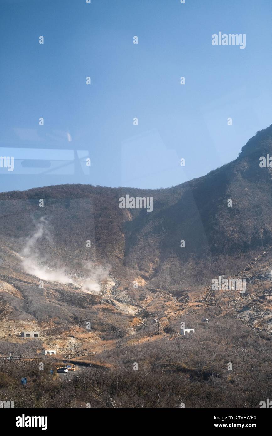 View from the Hakone Ropeway between Tōgendai Station and Owakudani ...