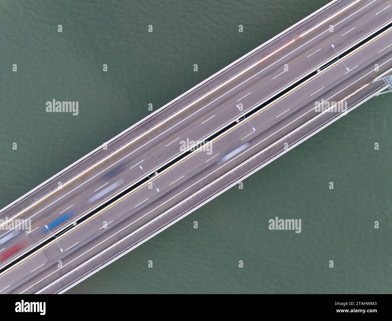 Aerial top view drone shot of bridge with cars on bridge road image ...