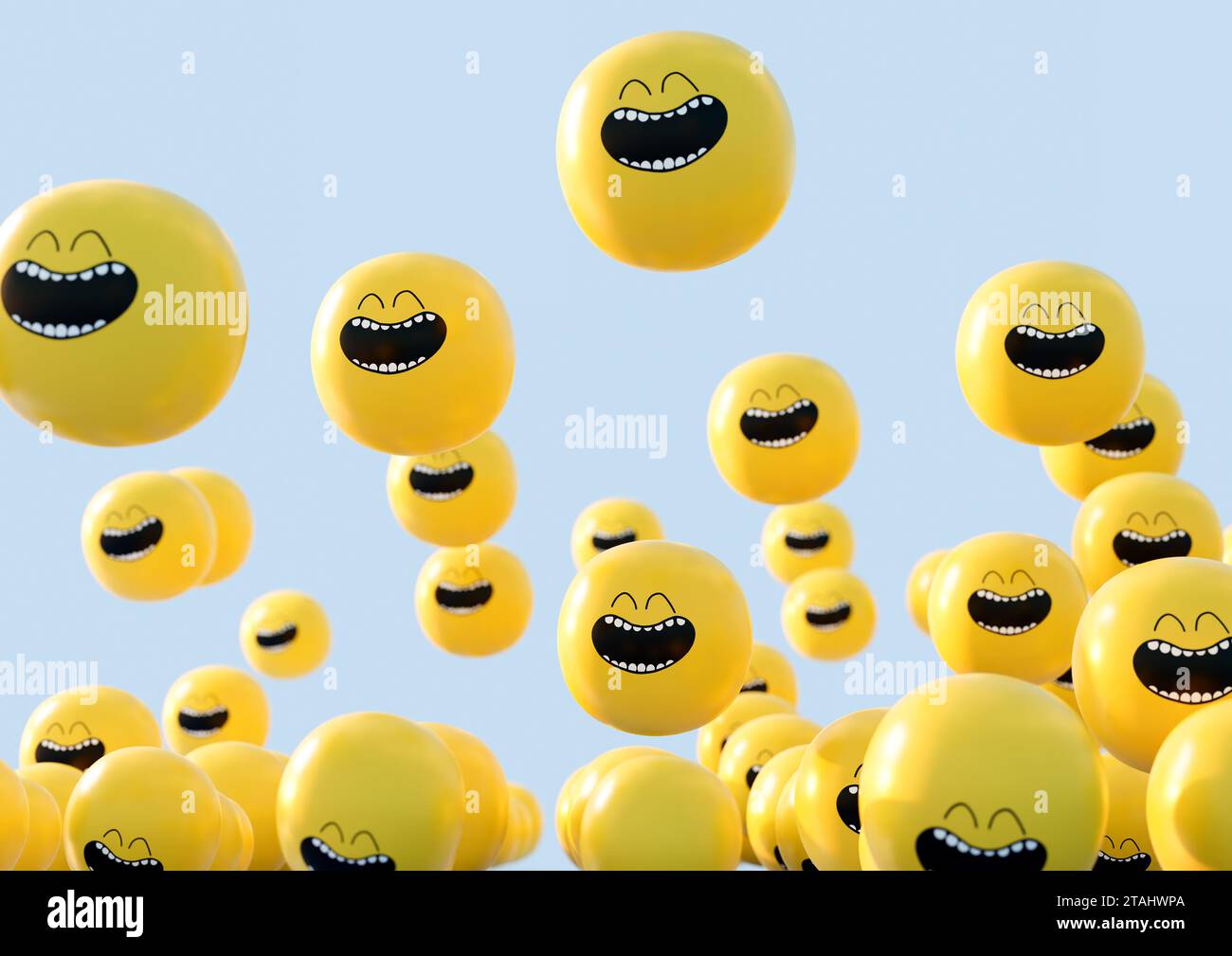 A concept showing a mass of round yellow heads with big smiley faces ...