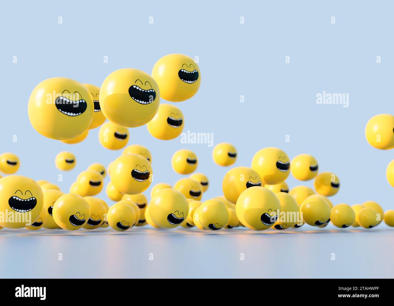 A concept showing a mass of round yellow heads with big smiley faces ...