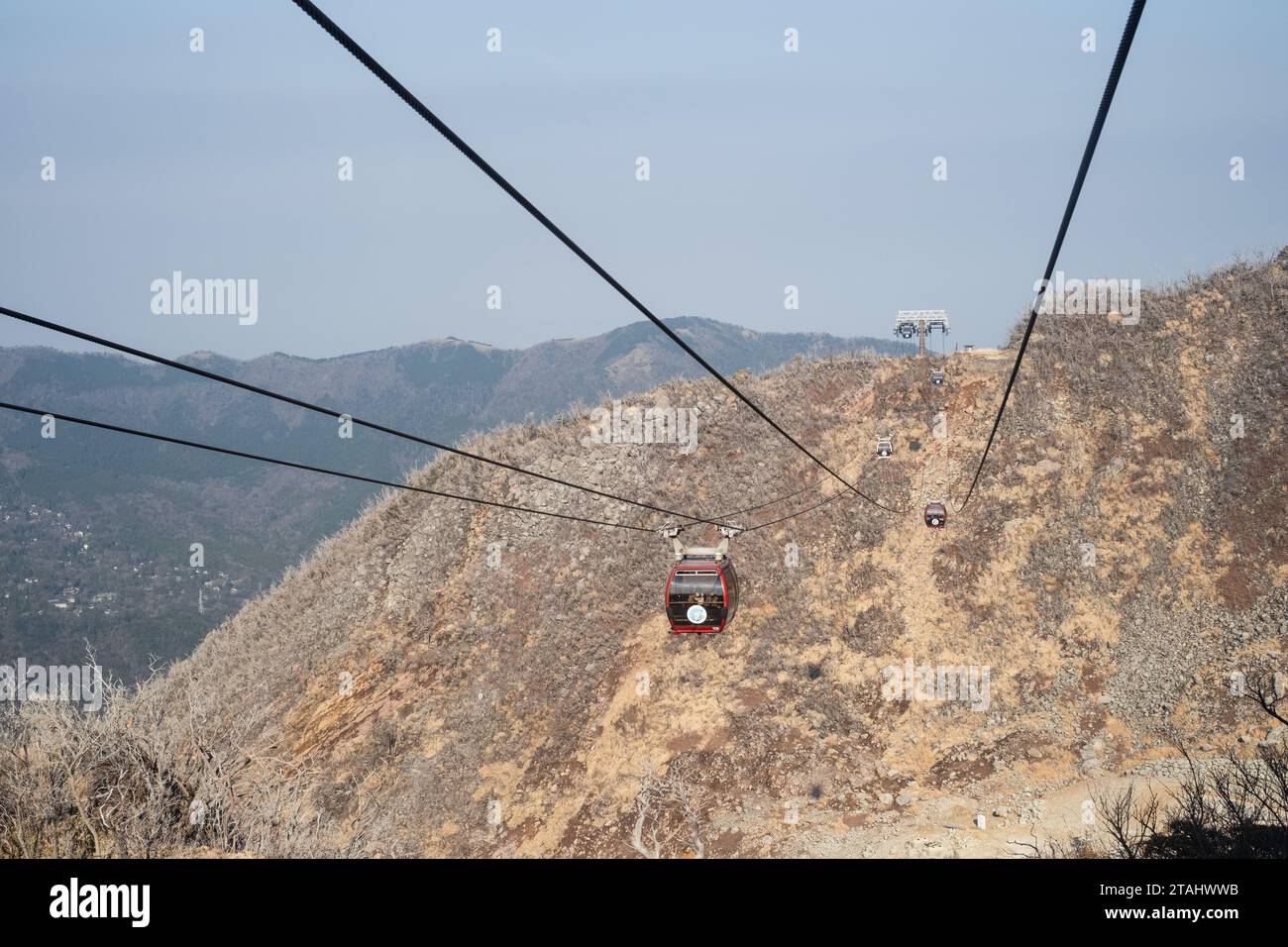 View of and from the Hakone Ropeway, Owakudani, Hakone, Japan Stock ...