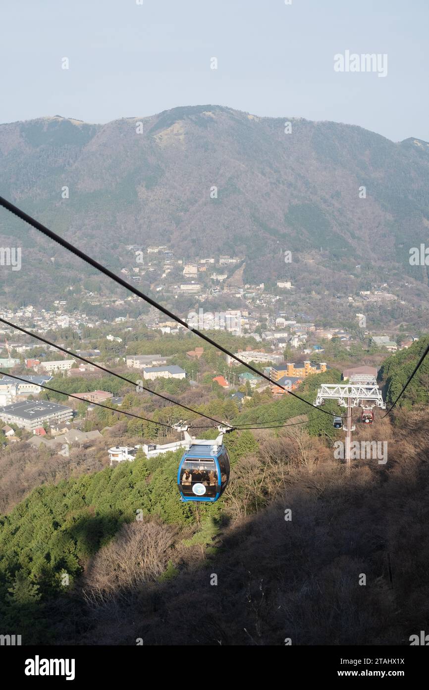 View of and from the Hakone Ropeway, Owakudani, Hakone, Japan Stock ...