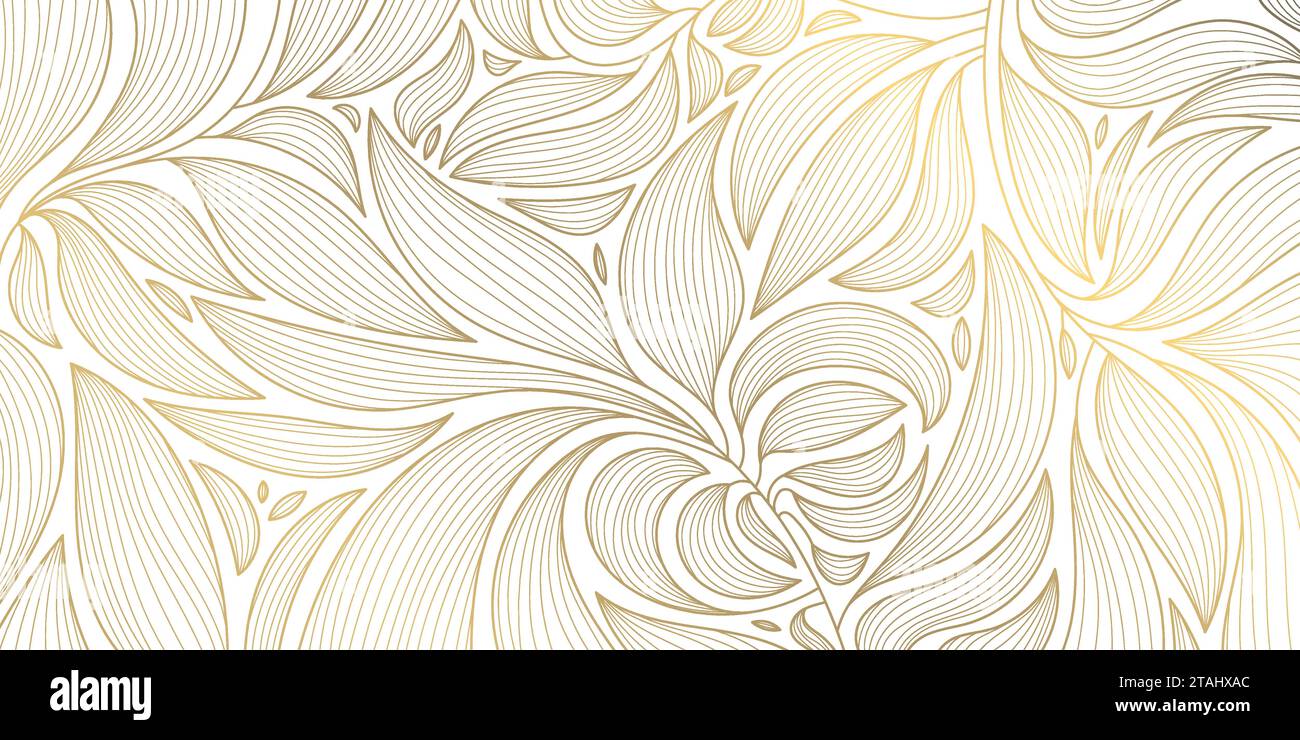 Vector abstract luxury background, gold line floral wallpaper, leaves ...