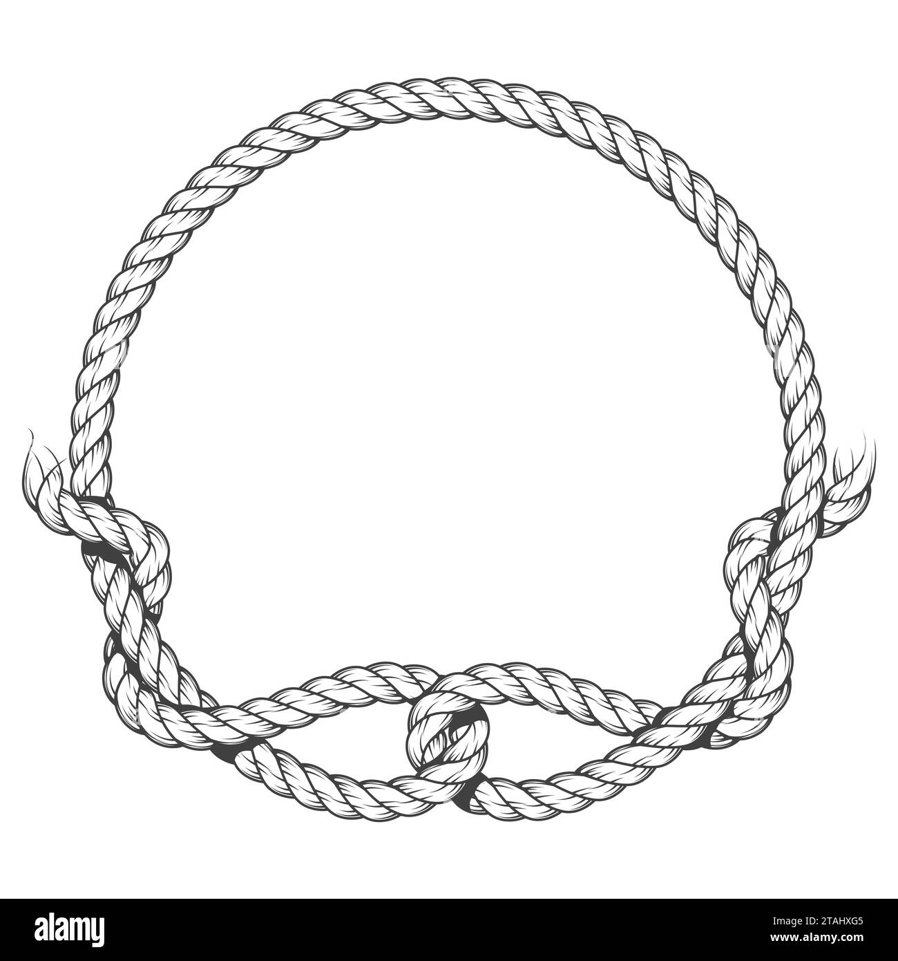 Round rope frame with unconnected knot or loops, rope circle with ...