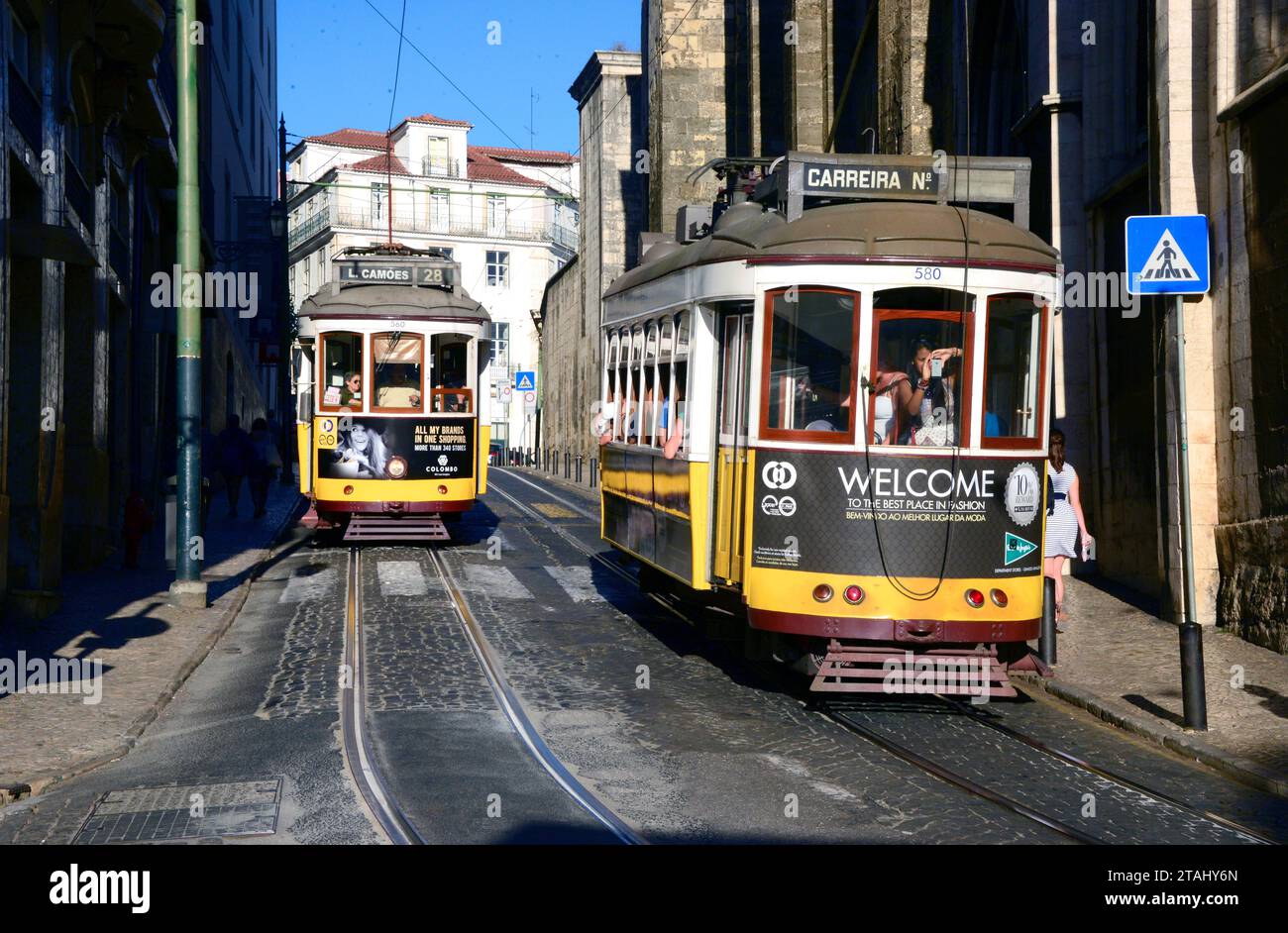 Lisbon (Lisboa), trolley cars. Portugal Stock Photo - Alamy