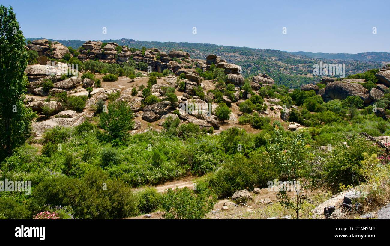 Lime rock formations on the Aegean coast in western Turkey. Volcanic ...