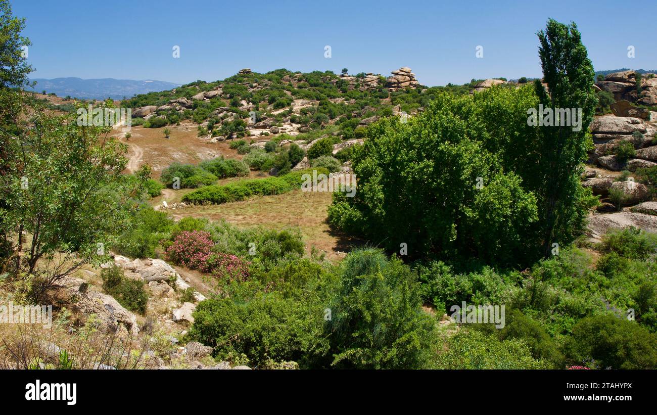 Lime rock formations on the Aegean coast in western Turkey. Volcanic ...