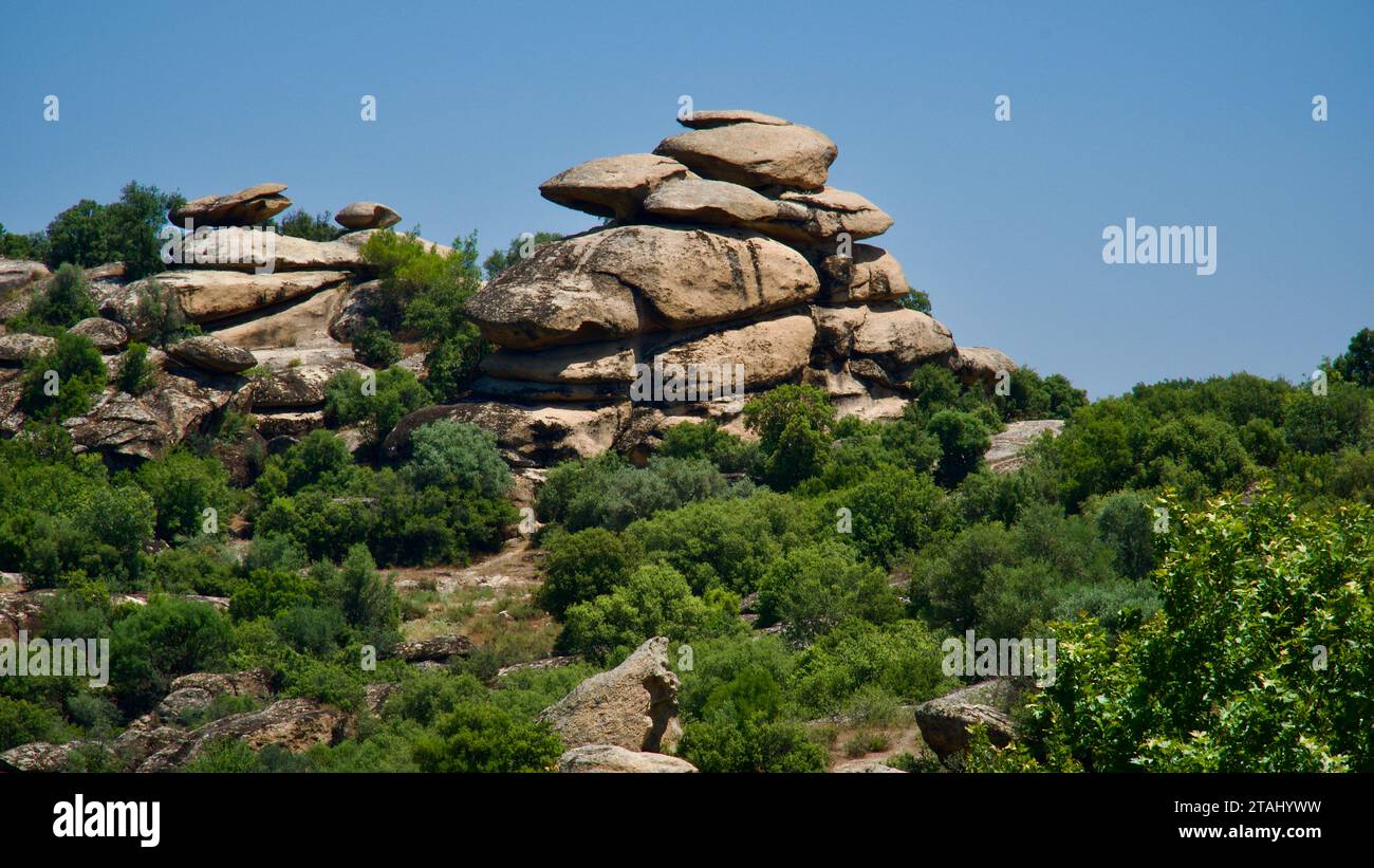 Lime rock formations on the Aegean coast in western Turkey. Volcanic ...