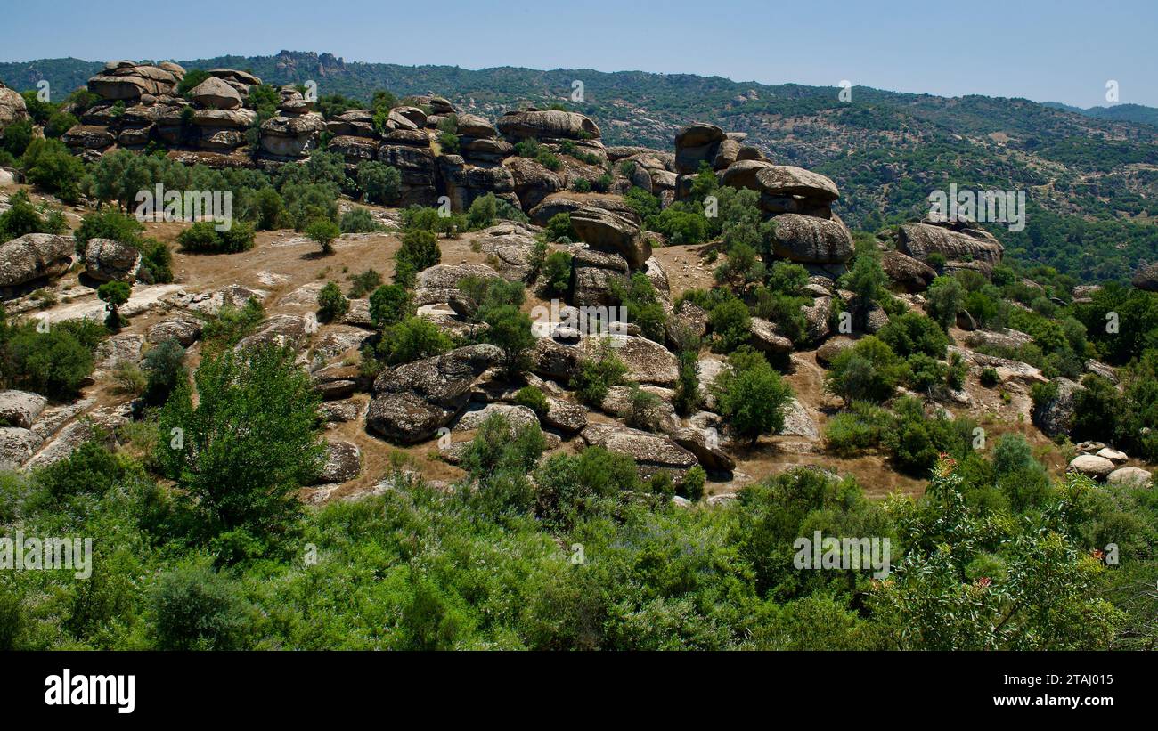 Lime rock formations on the Aegean coast in western Turkey. Volcanic ...