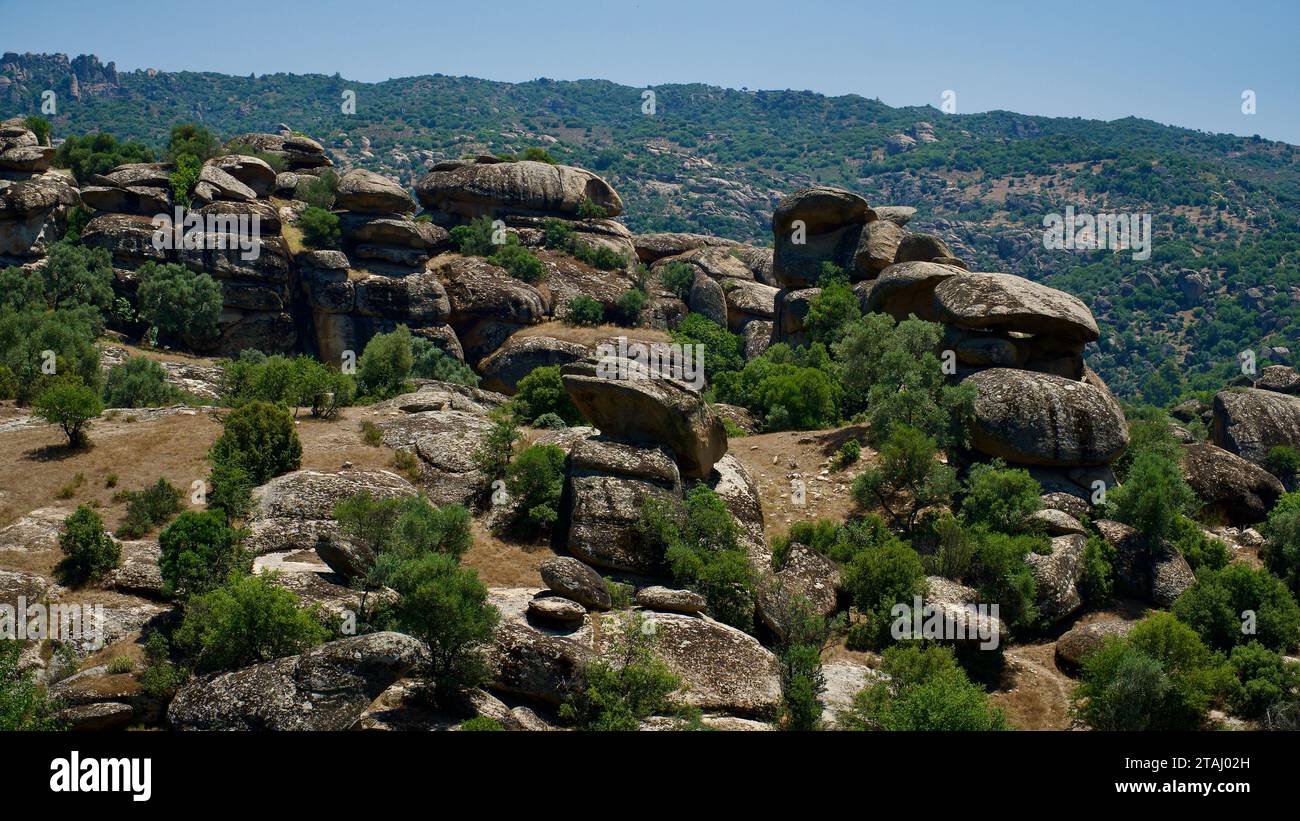 Lime rock formations on the Aegean coast in western Turkey. Volcanic ...