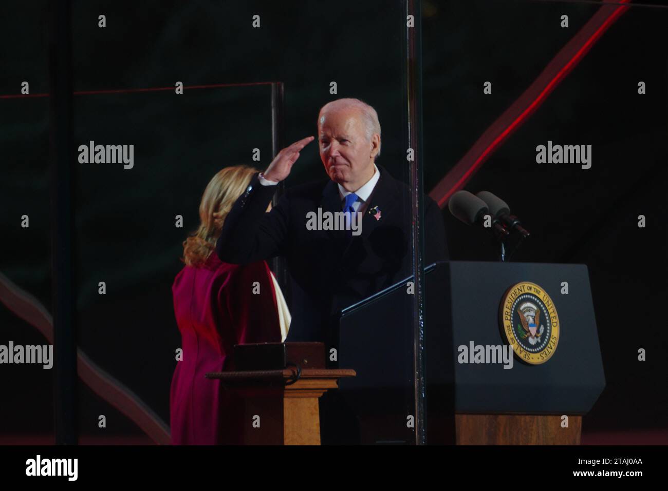 Washington, DC, USA. 30 Nov 2023. U.S. President Joe Biden salutes the ...