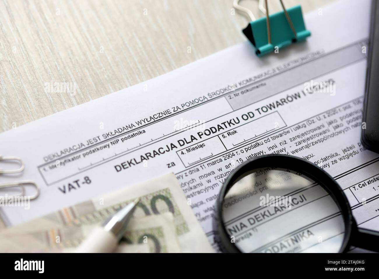 Declaration for tax on goods and services VAT-8 form on accountant ...