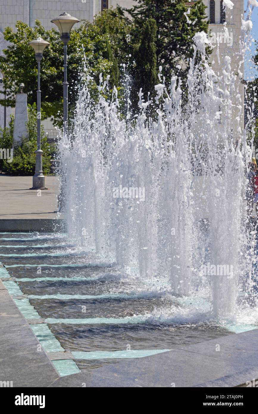 Water Jets Fountain Splash at Vracar Plateau in Belgrade Serbia Sunny ...
