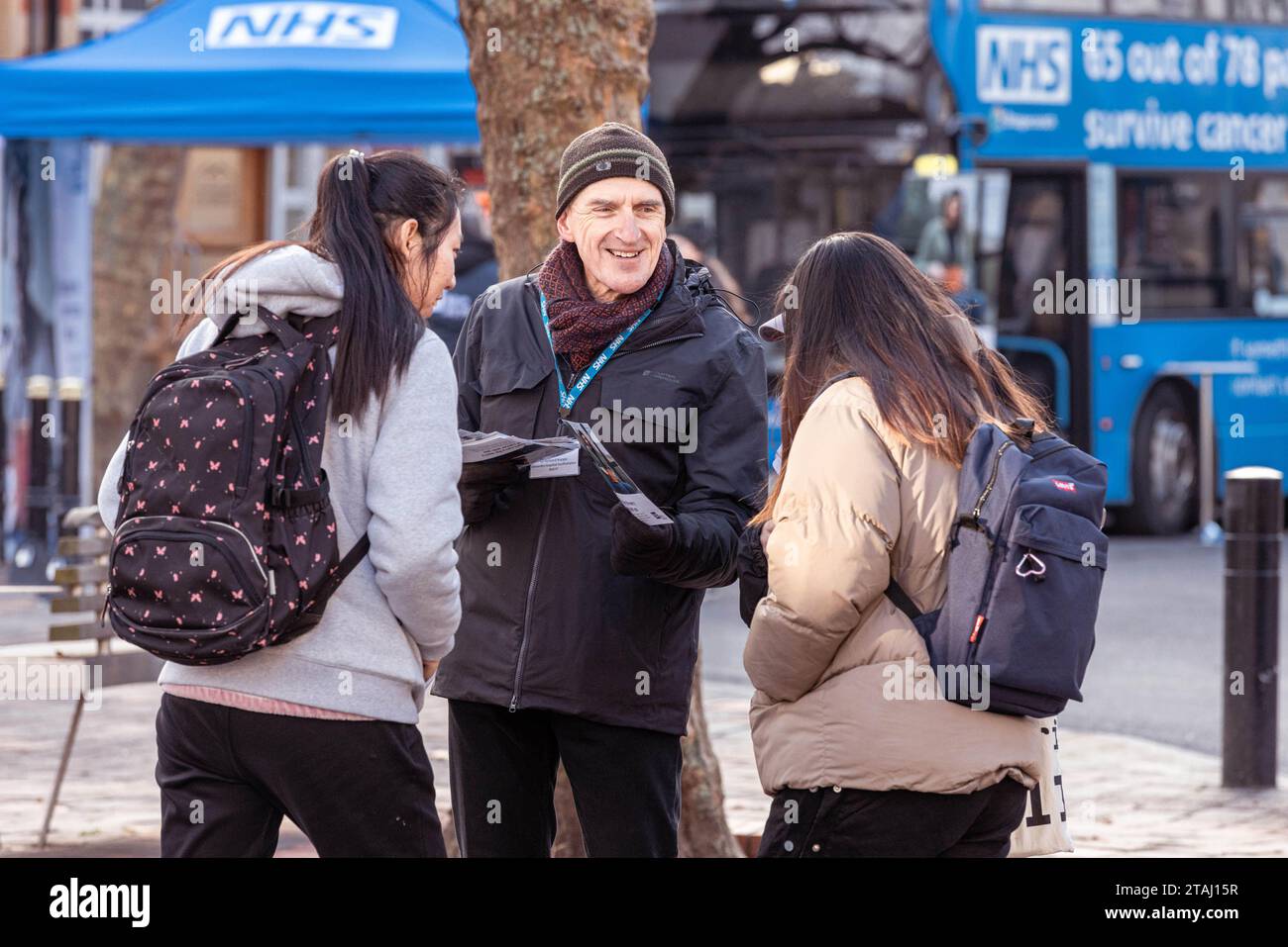 EDITORIAL USE ONLY The 'NHS Bus-ting Cancer' bus passes through ...