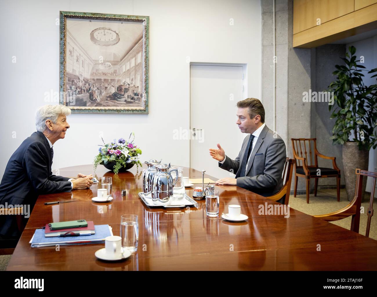 THE HAGUE - Chris Stoffer (SGP) during a conversation with scout Ronald ...