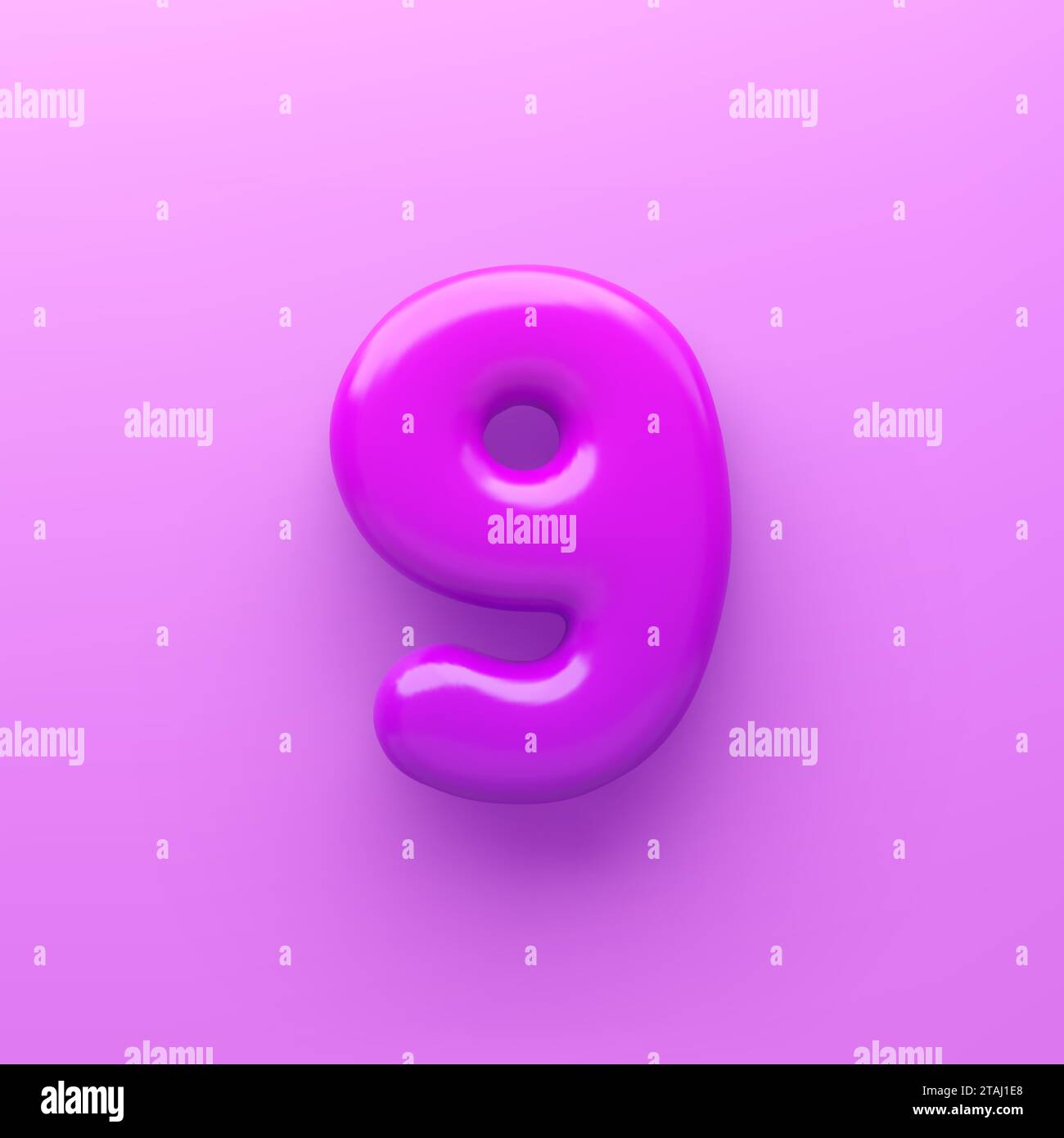 3D Purple number 9 with a glossy surface on a purple background Stock ...