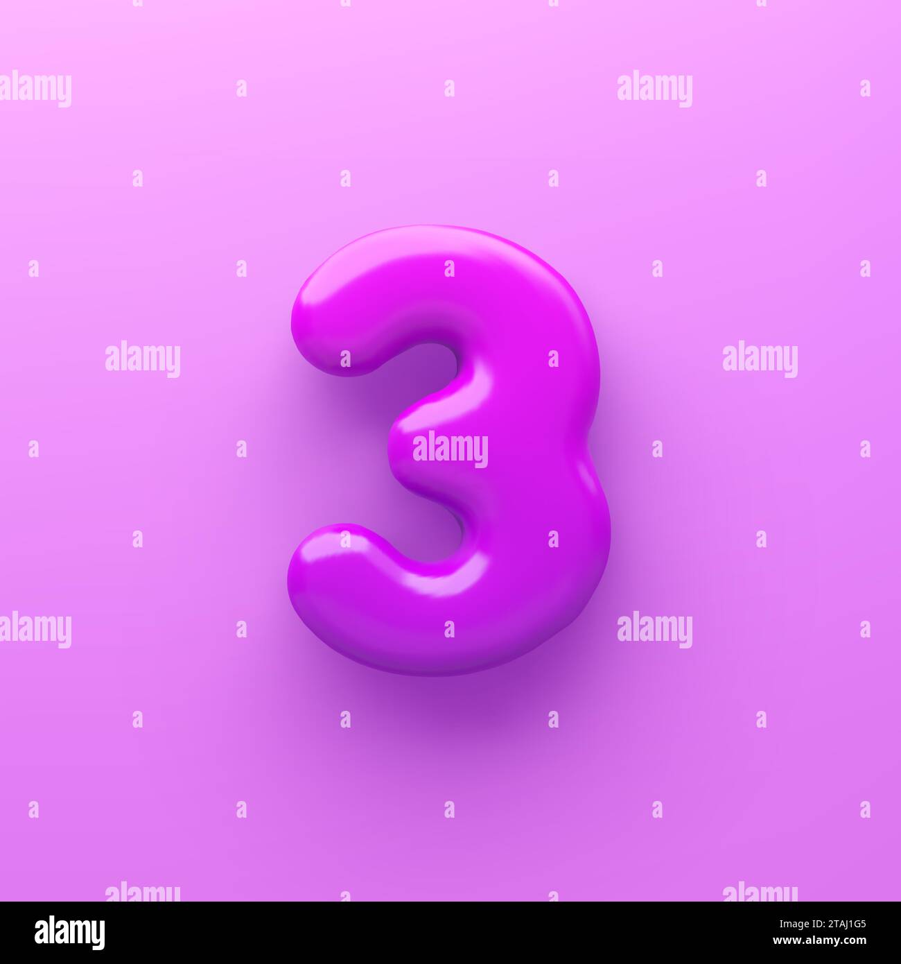 3D Purple number 3 with a glossy surface on a purple background Stock ...