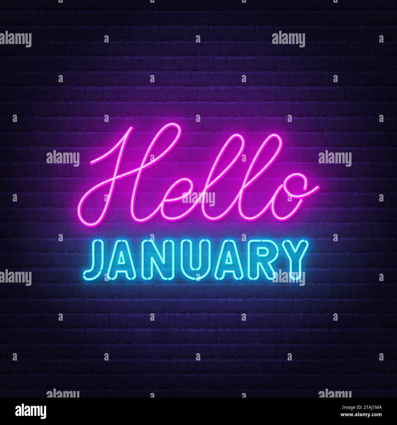 Hello January neon lettering on brick wall background Stock Vector ...