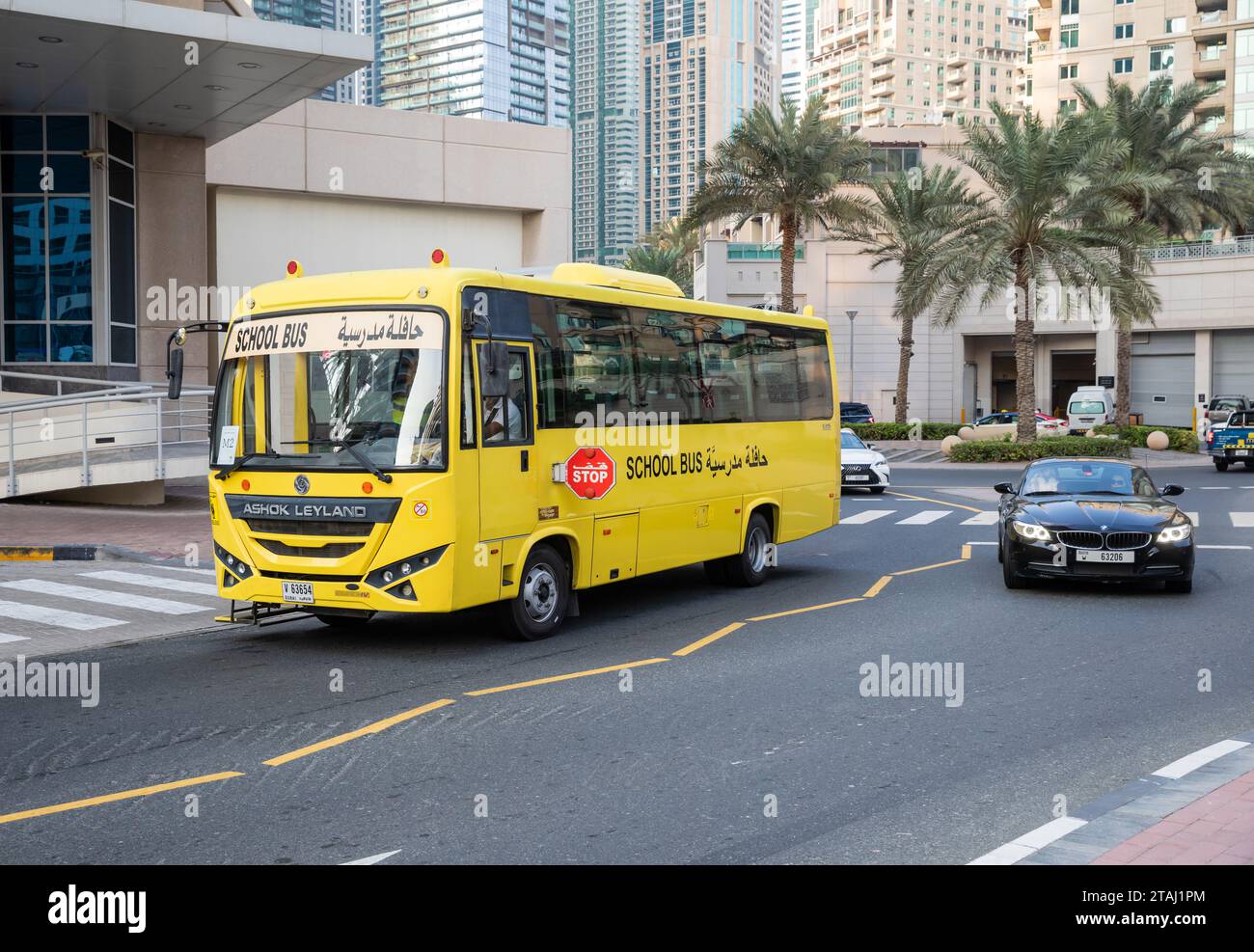 A yellow school Bus near Dubai Marina, UAE Stock Photo - Alamy